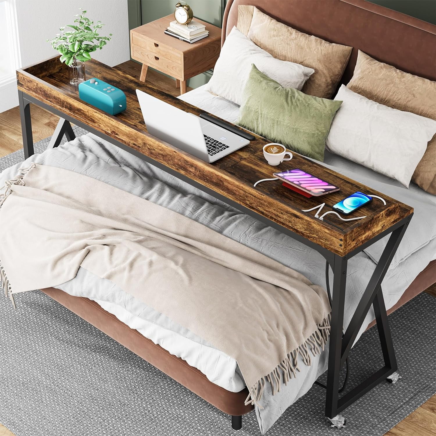 Tribesigns 70.9" Overbed Table, Mobile Over Bed Desk with Adjustable ...