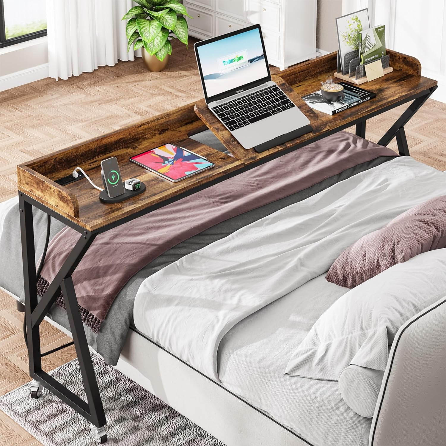 Tribesigns 70.9" Overbed Table with Tilt Board, AC Outlets & USB Ports ...