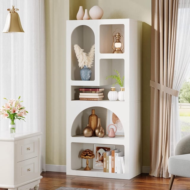 Tribesigns 70" Arched Bookshelf: Geometric White Bookcase with 5 ...