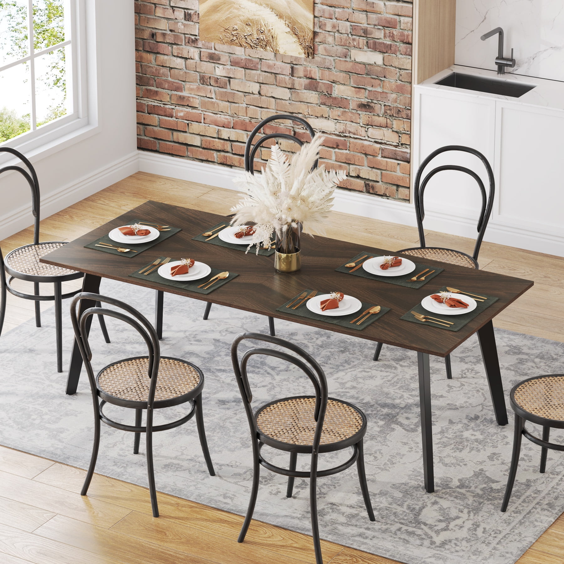Tribesigns 70" Long Rustic Farmhouse Dining Table, Solid Wood, Seats 6 ...