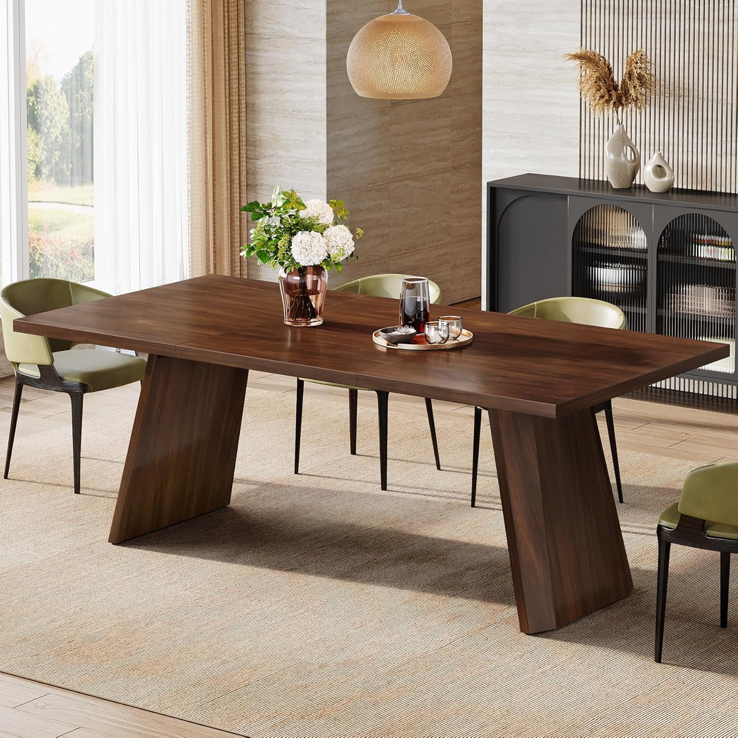 Tribesigns 70-Inch Farmhouse Wooden Kitchen Table, Rectangular Dining ...