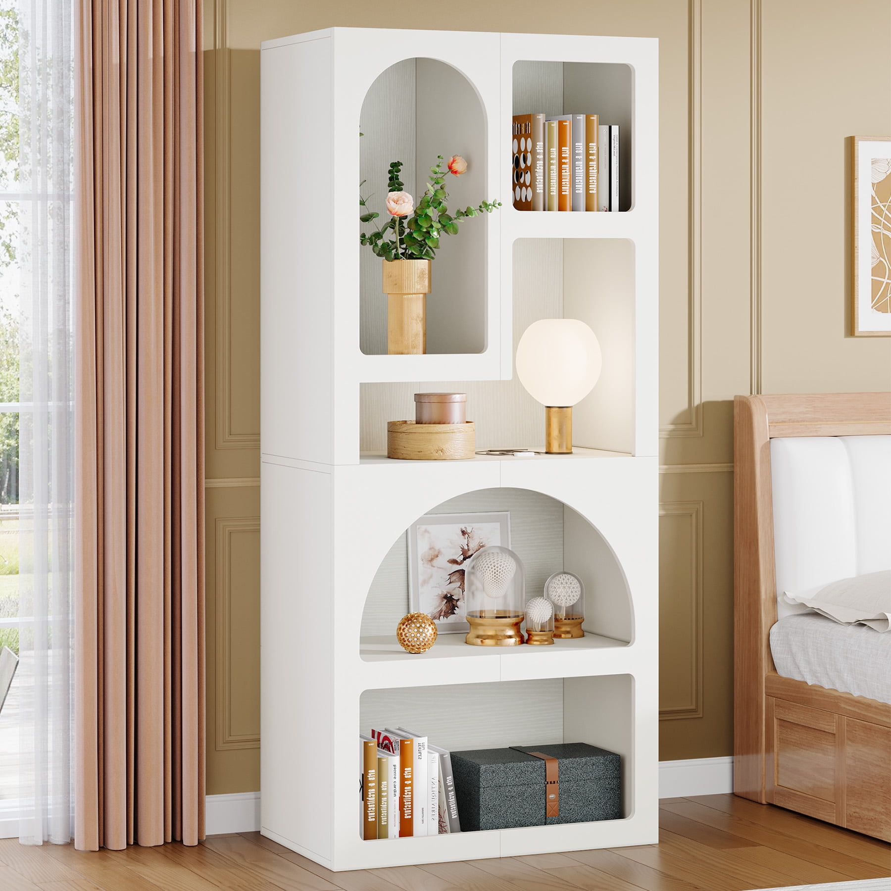 Tribesigns 70" Tall Geometric Bookshelf, White Arched Bookcase with 5 ...