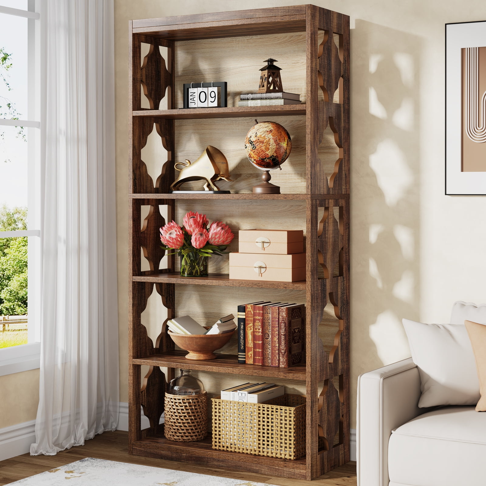 Tribesigns 70" Tall Wood Bookcase Bookshelf 5-Tier Freestanding Storage ...