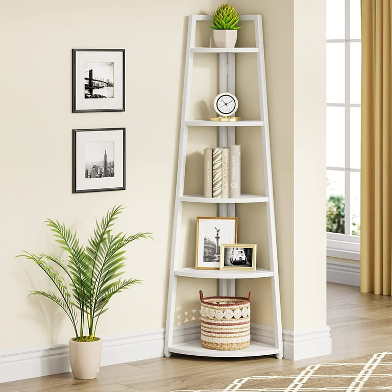 Tribesigns 70 inch Tall Corner Shelf 5 Tier Corner Ladder Bookshelf Bookcase White