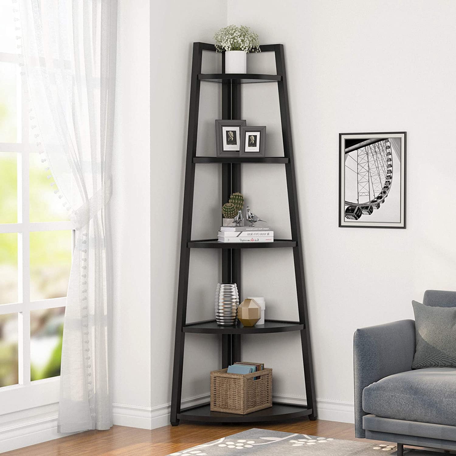 Tribesigns 70 inch Tall Corner Shelf, 5 Tier Modern Corner Bookshelf ...