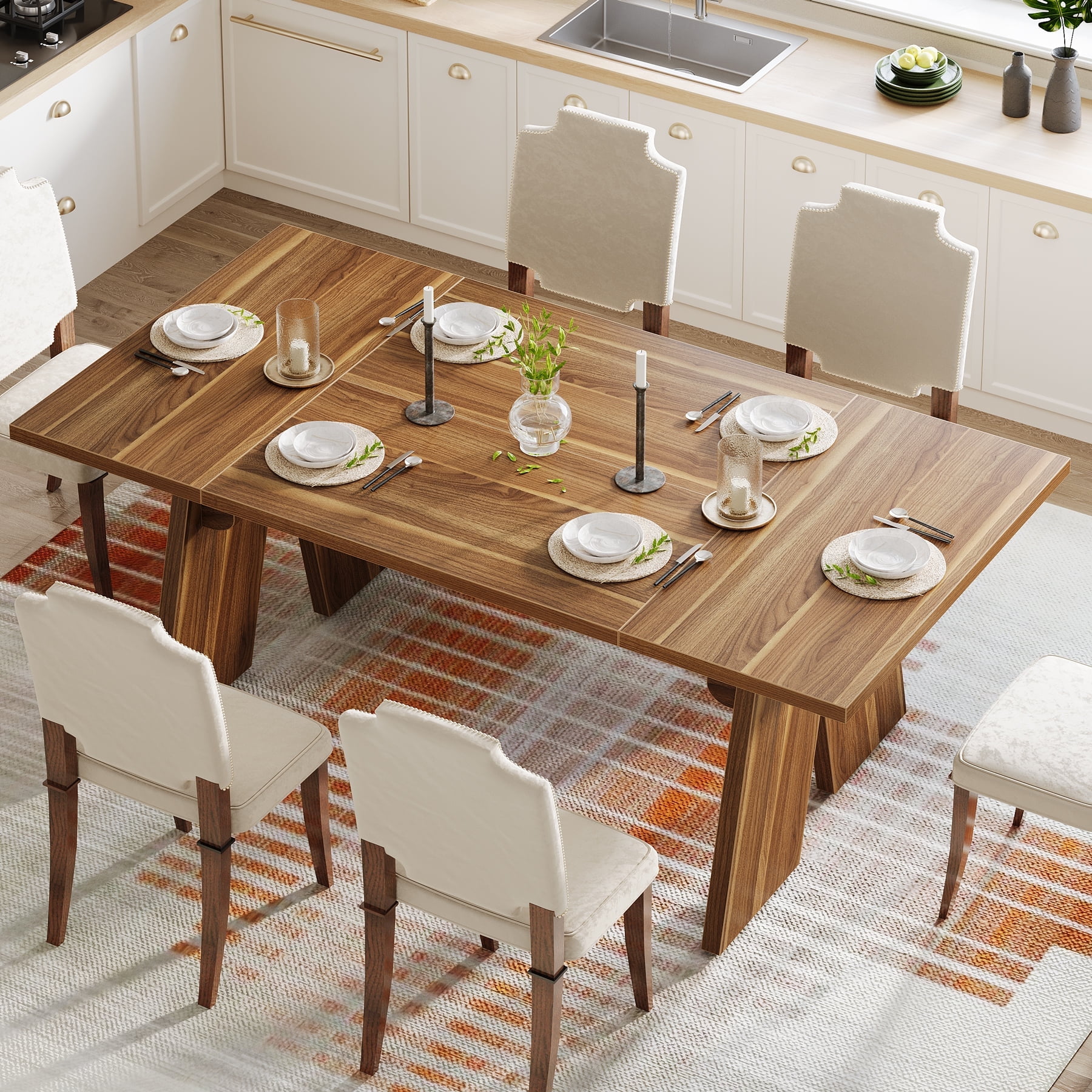 Tribesigns 71" Dining Table for 6 People, Farmhouse Dinner Table ...