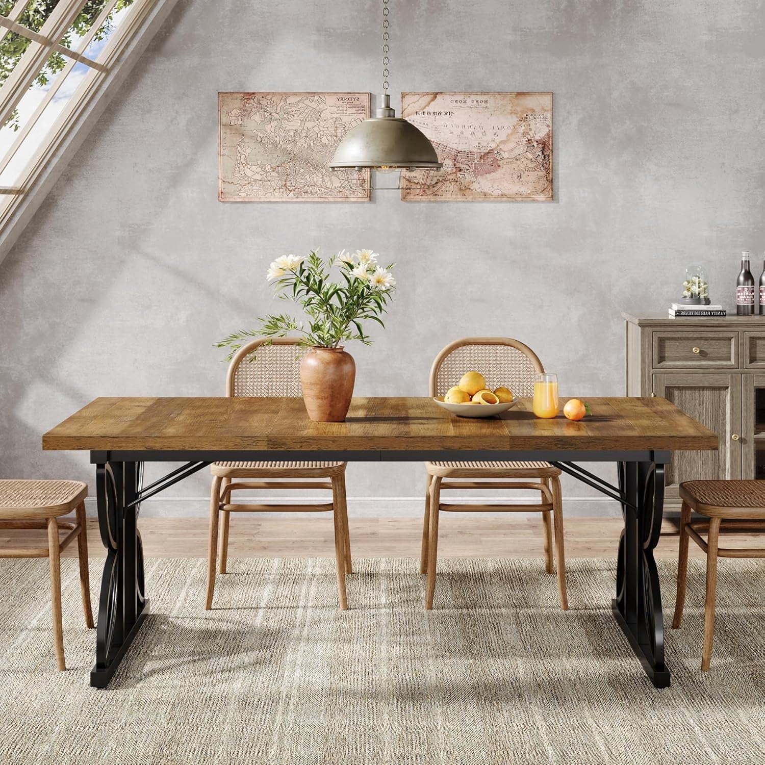 Finmind 71" Farmhouse Dining Table for 6, Kitchen Dinner Table with ...