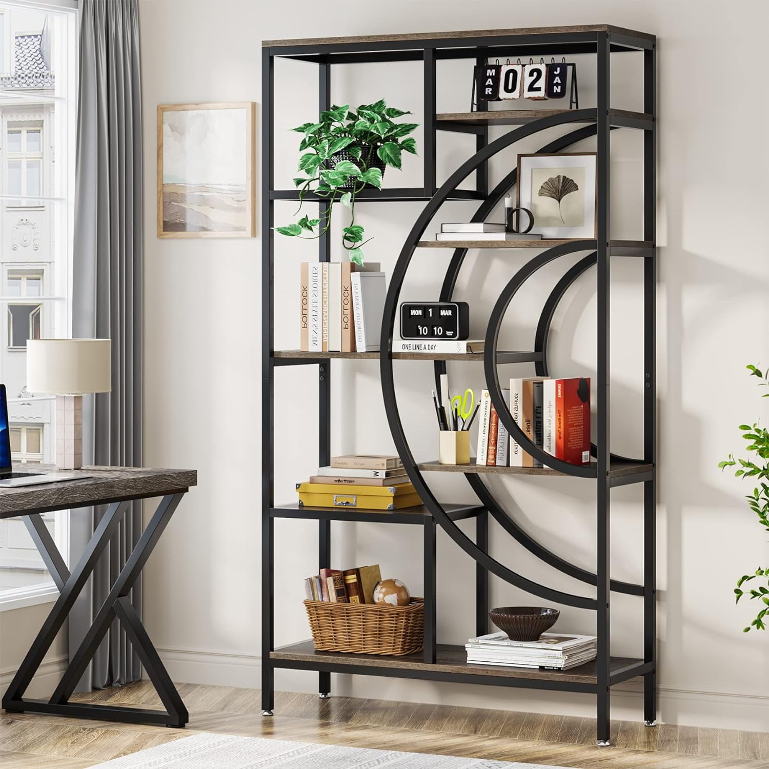 Tribesigns Modern 71" Steel Geometric Bookcase, 8-Tier Industrial ...