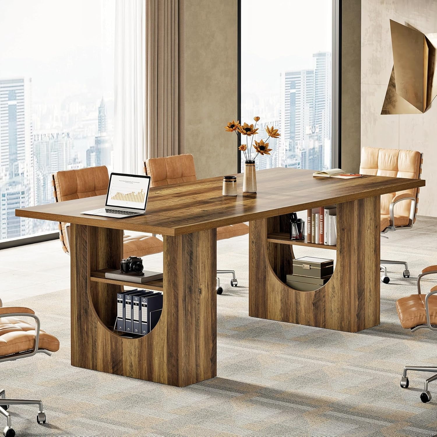 Tribesigns 71-Inch Executive Desk, Large Conference Table with Storage ...