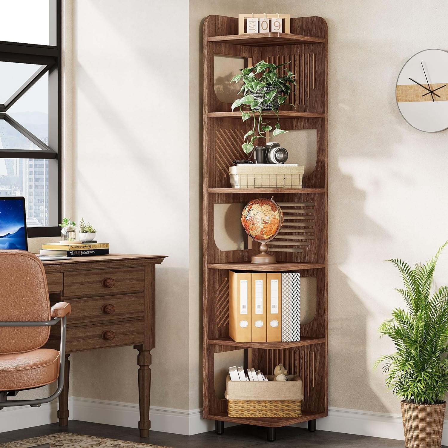 Finmind 71-Inch Rustic 6-Tier Corner Shelf Stand, Tall Narrow Corner ...