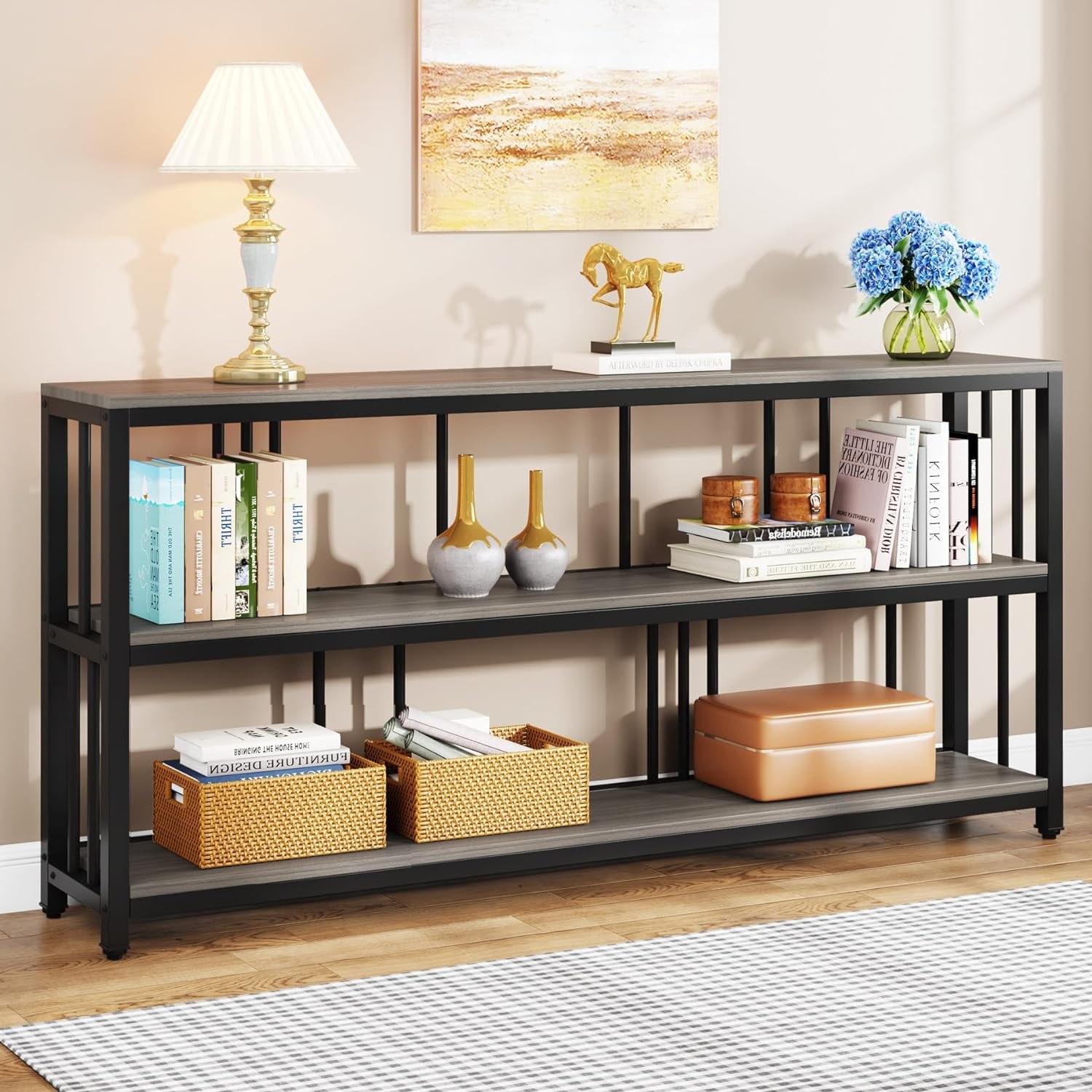 Tribesigns 71" Industrial Wood 3-Tier Console Table with Ample Storage ...