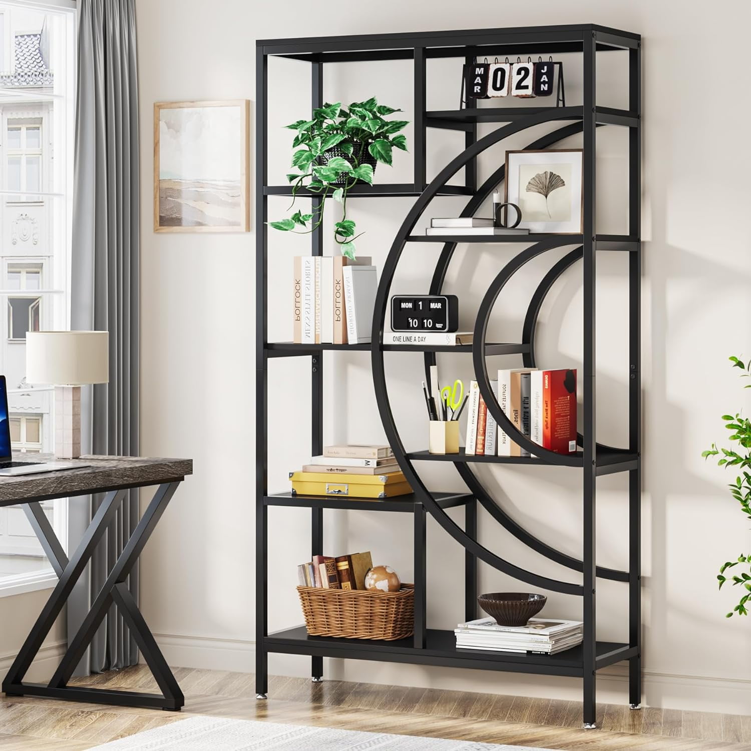 Tribesigns 71" Industrial Geometric Bookcase, 8-Tiers Rustic Etagere ...