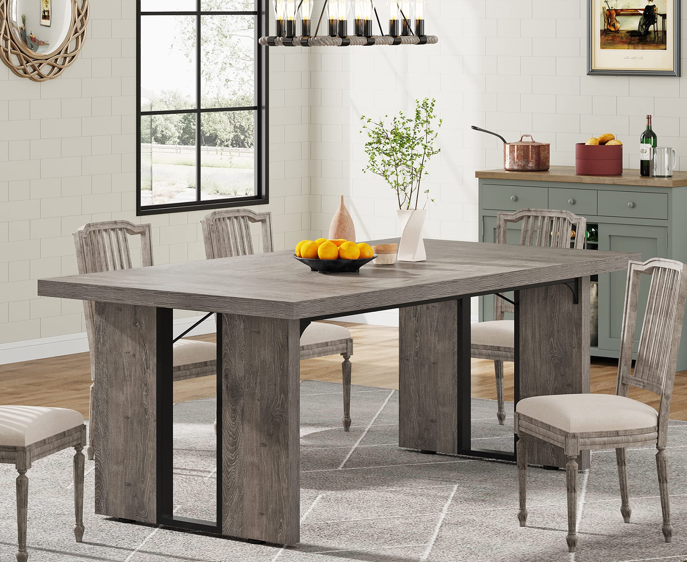 Tribesigns 71" Large Dining Table for 6 to 8 People, Rustic Farmhouse ...
