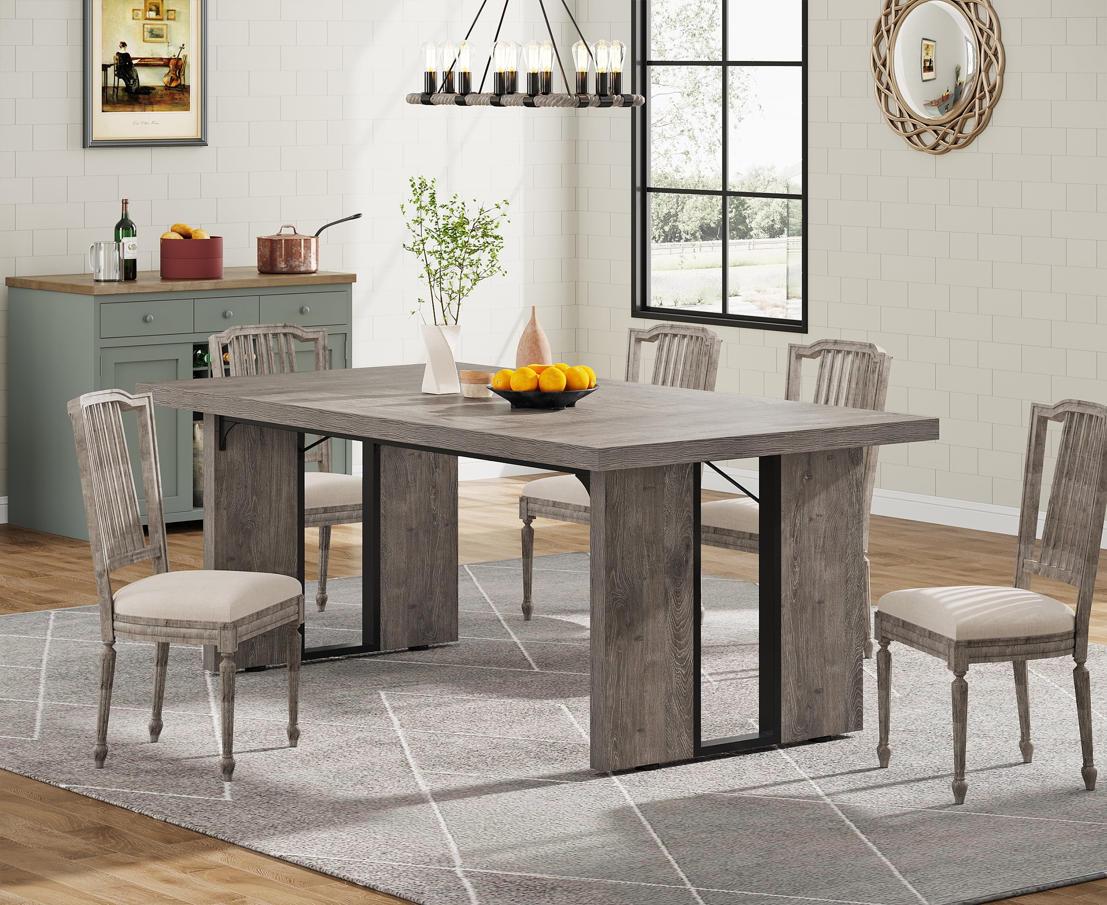 Tribesigns 71" Rustic Wood Large Dining Table, Seats 6-8, Farmhouse ...