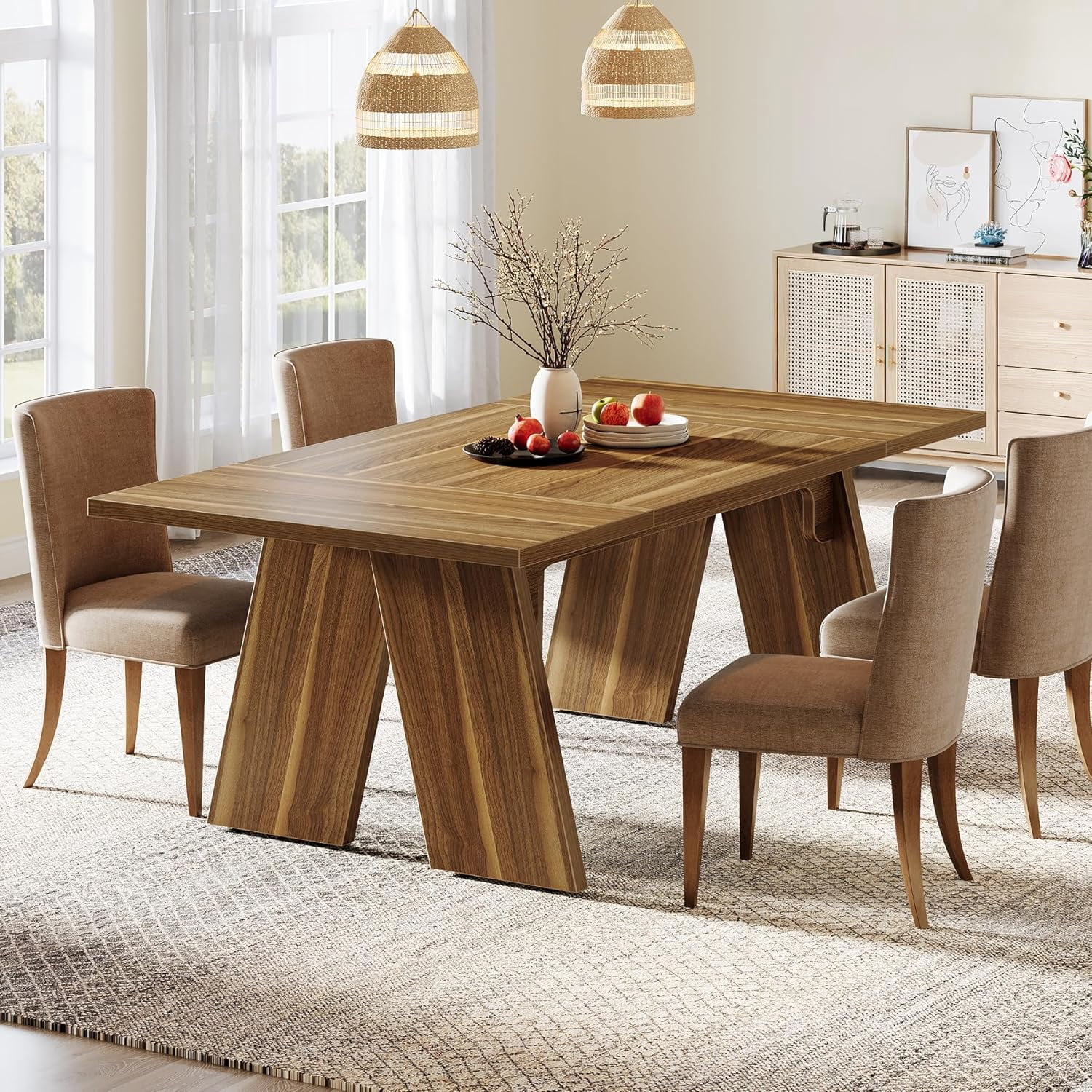 Tribesigns 71" Large Dining Table for 6 People, Farmhouse Dinner Table ...