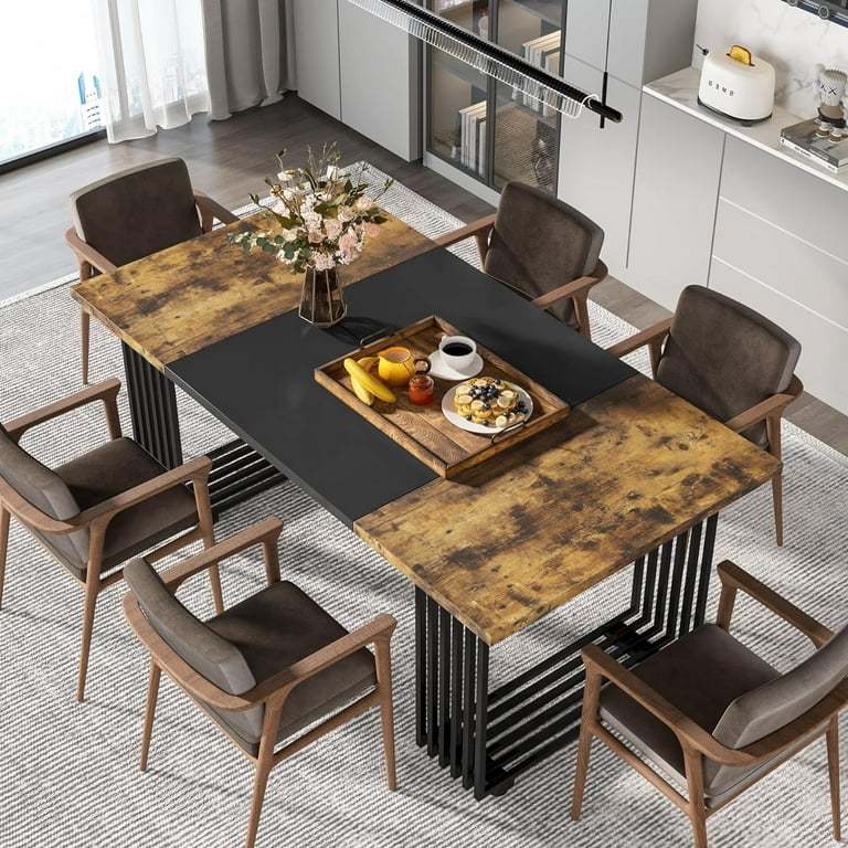 Tribesigns 71 Long Industrial Dining Room Table for Kitchen Dining Table for 6 8 People Wood Kitchen Table with Black Metal Legs Rectangular