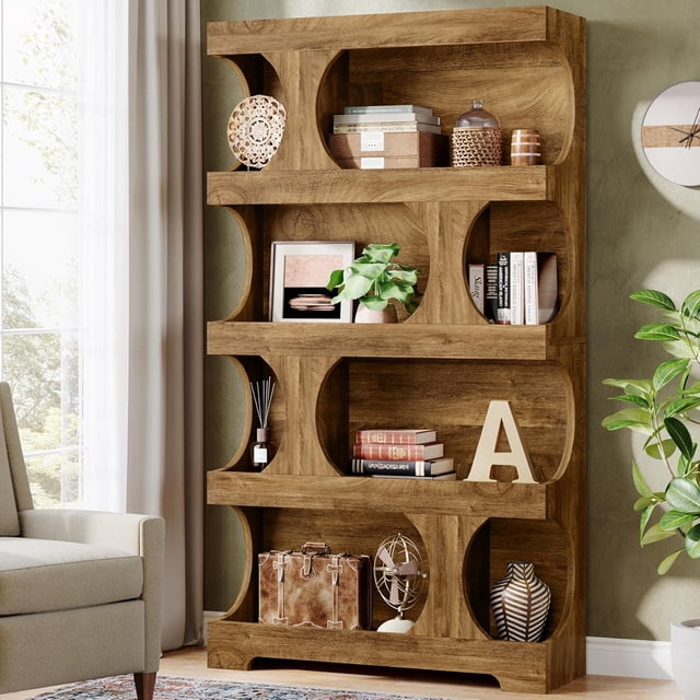 Tribesigns 71" Tall Bookcase, 4-Tier S-Shaped Bookshelf, Wood ...