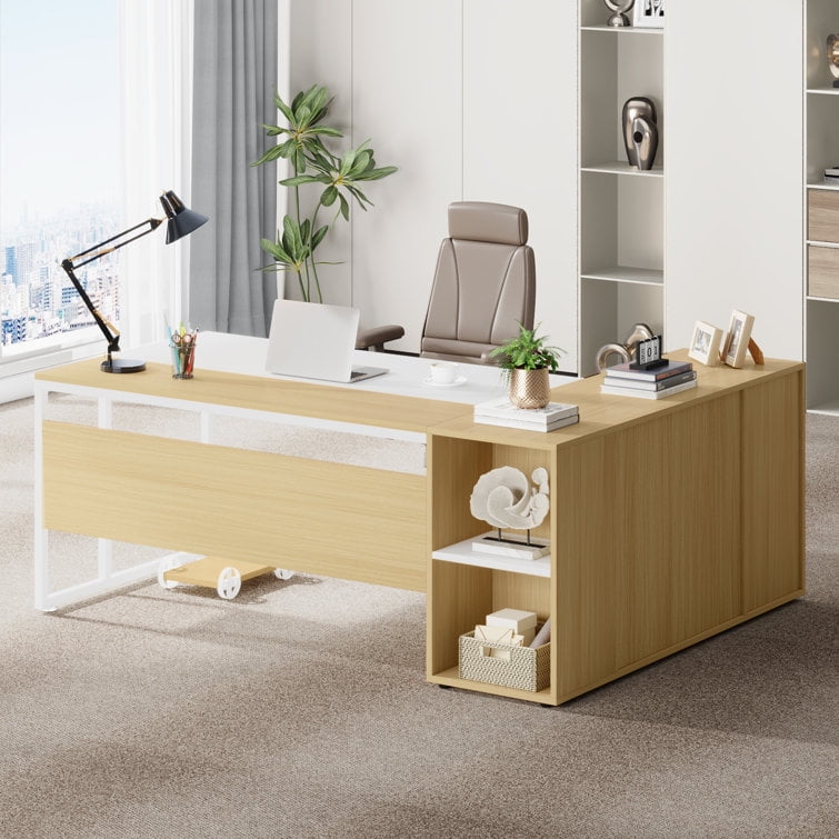 Tribesigns 71 inch L Shaped Executive Desk with Cabinet Storage, Rustic ...