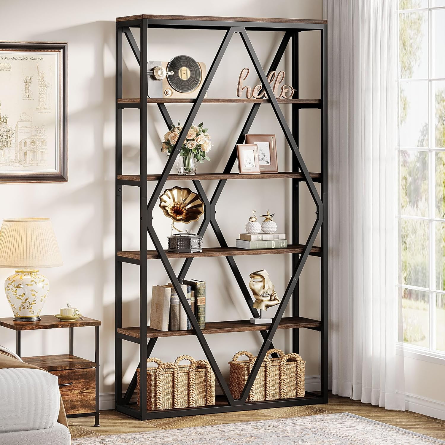 Tribesigns 71-inch Tall Bookshelf, 6 Tier Industrial Large Bookcase ...