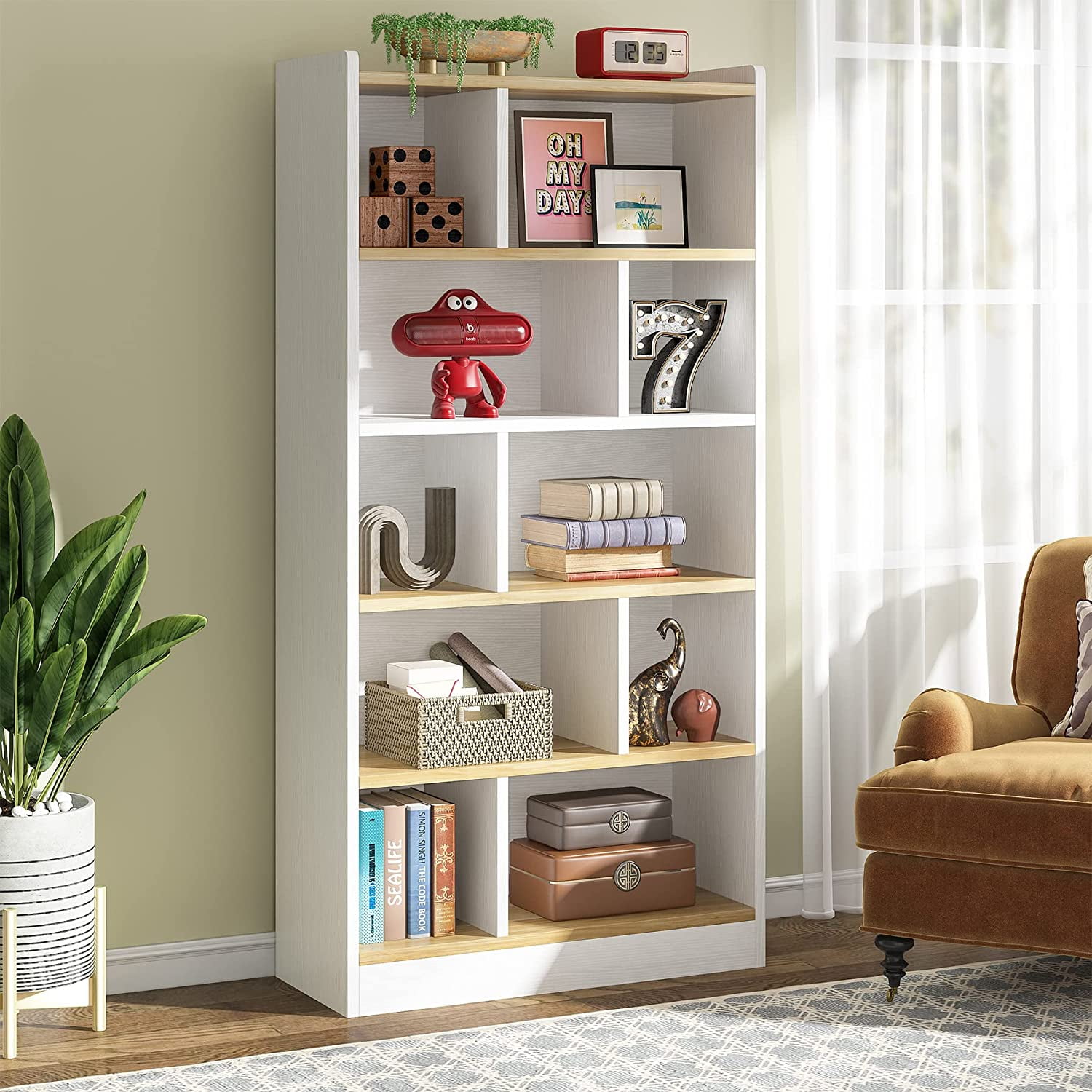 Tribesigns Wooden Cubic Bookcase, 72-inch 6-Tier Shelf, Cube Organizer ...
