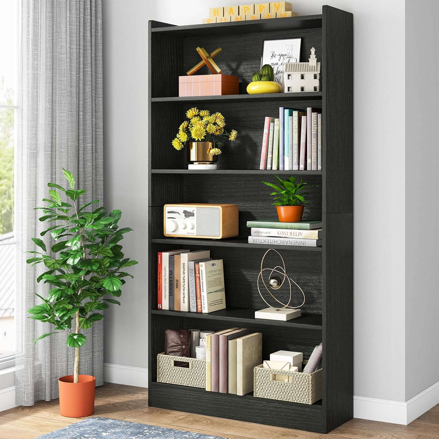 Tribesigns 72-inch Tall Bookcase, Modern 6-Tier White Library Bookshelf ...
