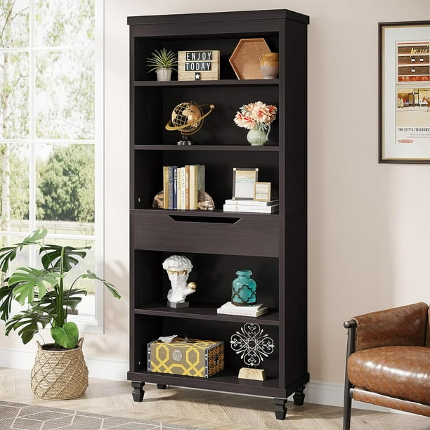 Tribesigns 73 inch Bookcase with Drawer Wood Tall Bookshelf with Storage Shelves 6 Tier Book Shelf for Living Room Dark Brown Walmart Business Supplies