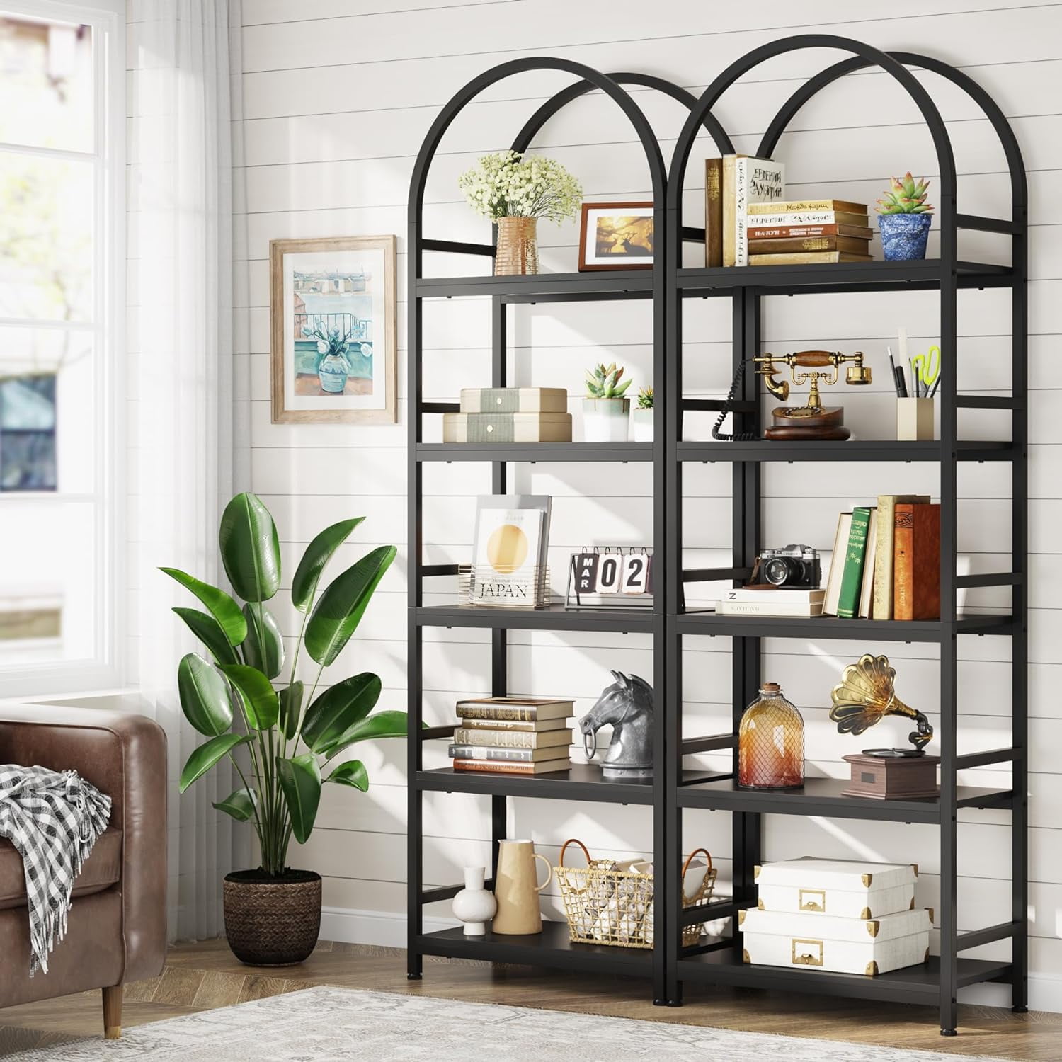 Tribesigns 74.4" Industrial Bookshelf: with 5-Tier Wood & Metal Display ...