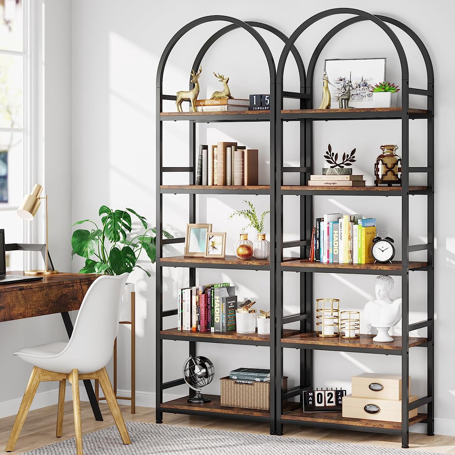 Tribesigns 74.4" Industrial 5-Tier Bookshelf: Wood and Metal Display ...