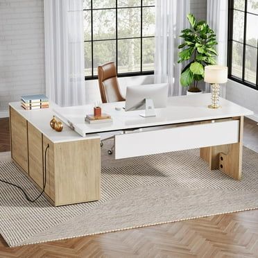 Finmind Modern Wood Executive Desk - 62" Large Home Office Desk with ...