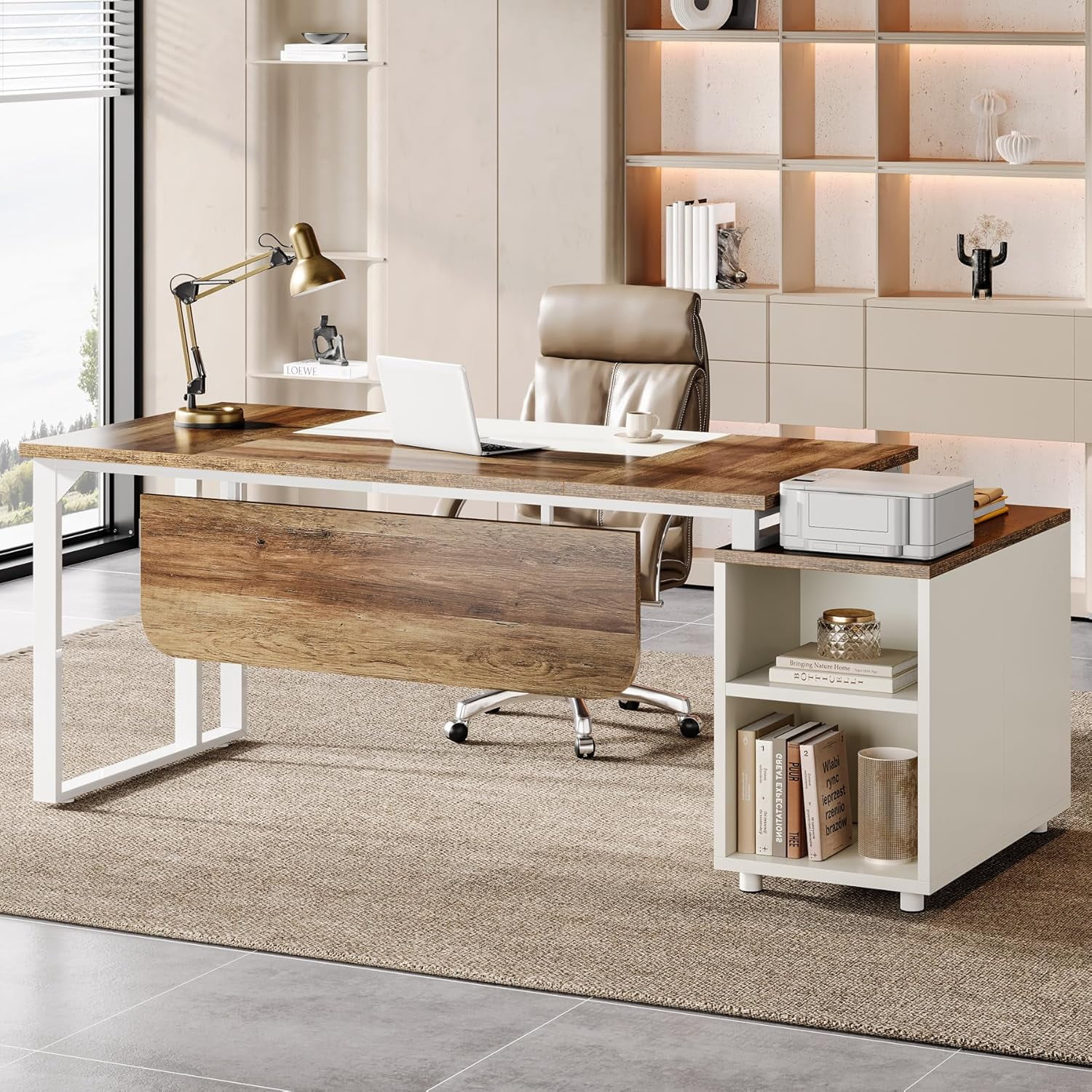 Tribesigns 74.8-Inch Executive Desk with 3 Drawers, Large Office Desk ...
