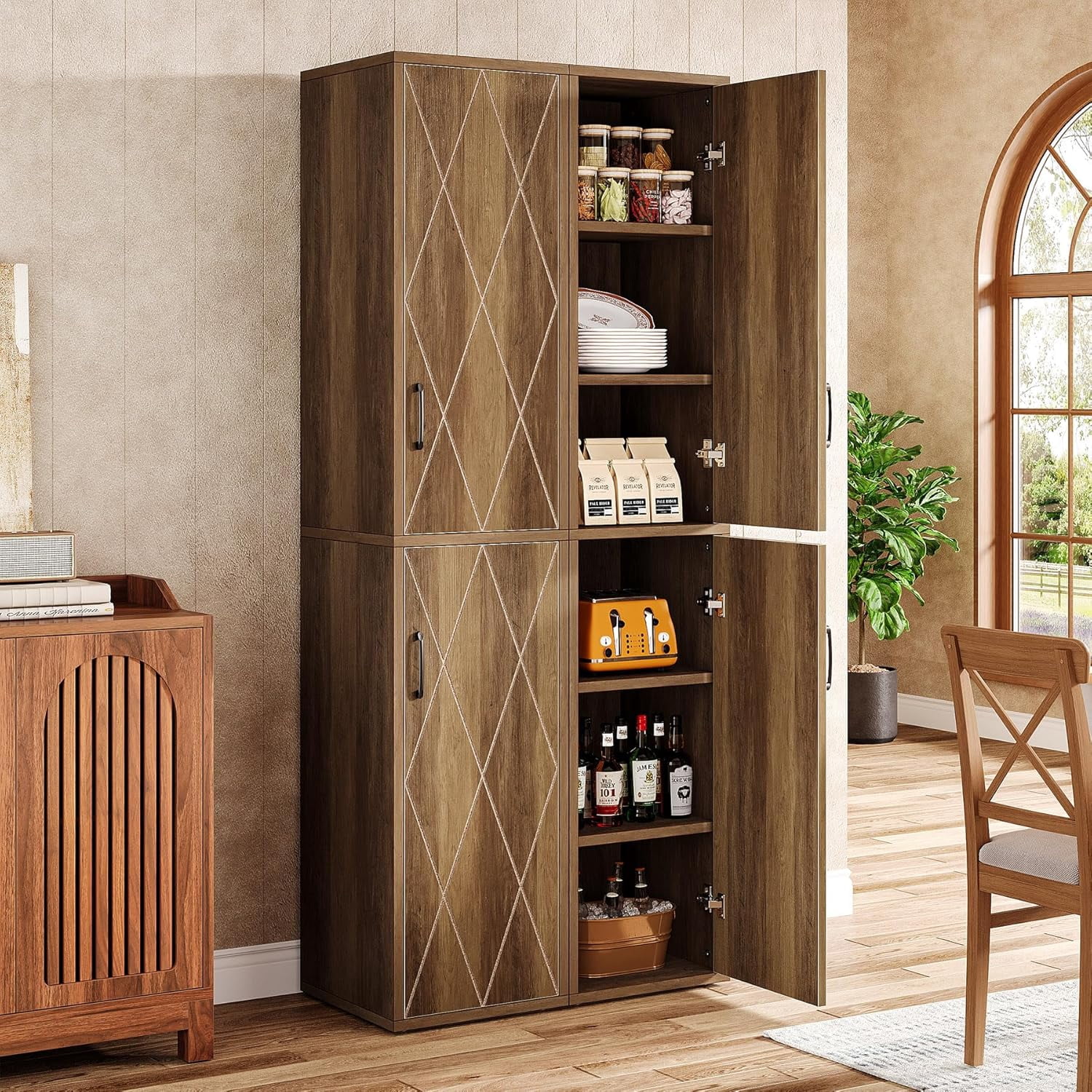 Tribesigns 75.39-Inch Wood Storage Cabinet, Tall Floor Cabinet with 2 ...