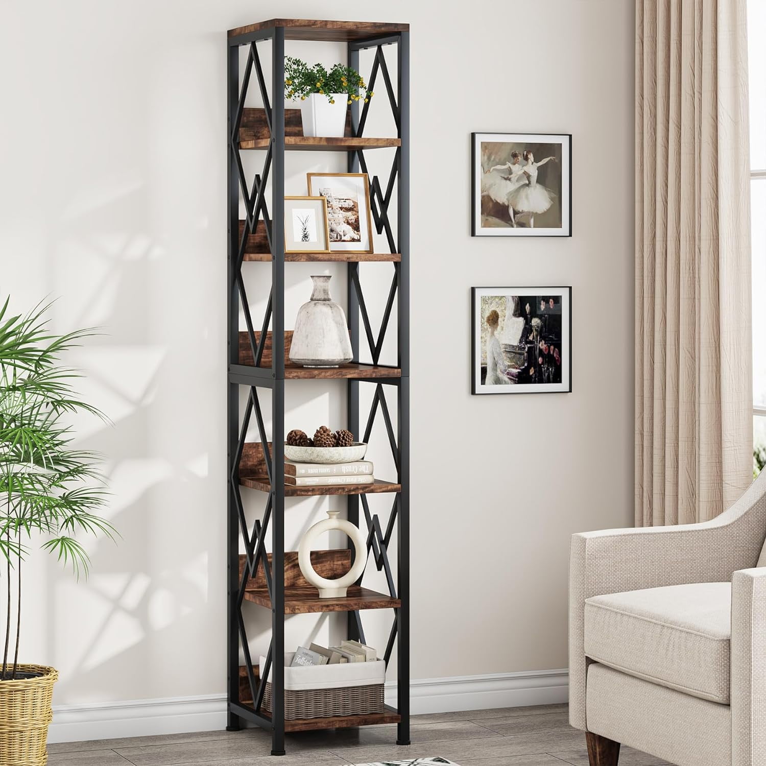 Tribesigns 75 inches Tall Bookshelf, Narrow Bookcase Skinny Open ...