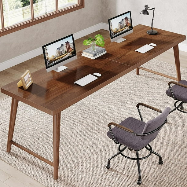 Tribesigns 78.7" Extra Long Desk - Large 2-Person Walnut Writing Desk ...