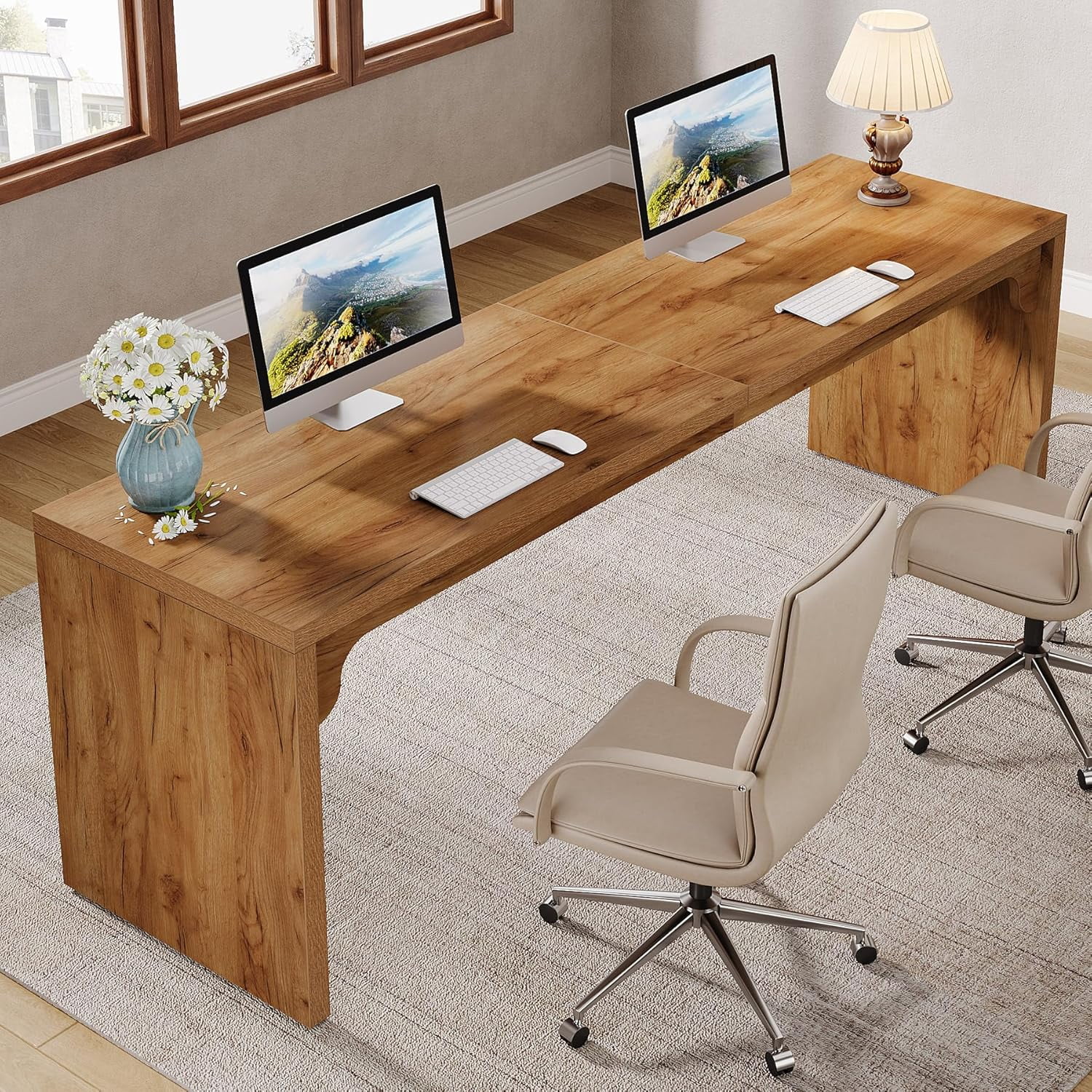 Tribesigns 78.7" Extra Long Computer Desk for 2, Large Wooden Writing ...