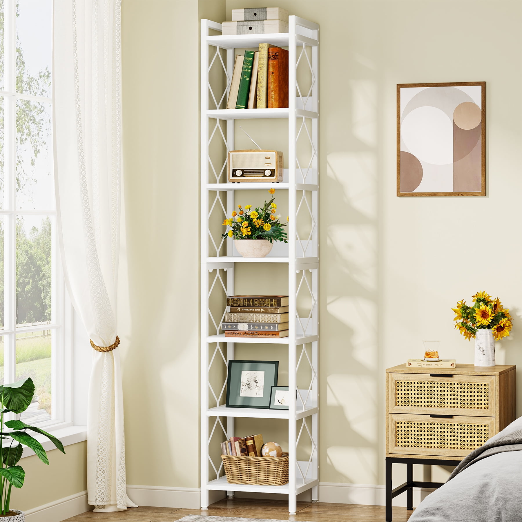 Tribesigns 78.7 Inches Tall Narrow Bookshelf, Freestanding 7-Tier ...