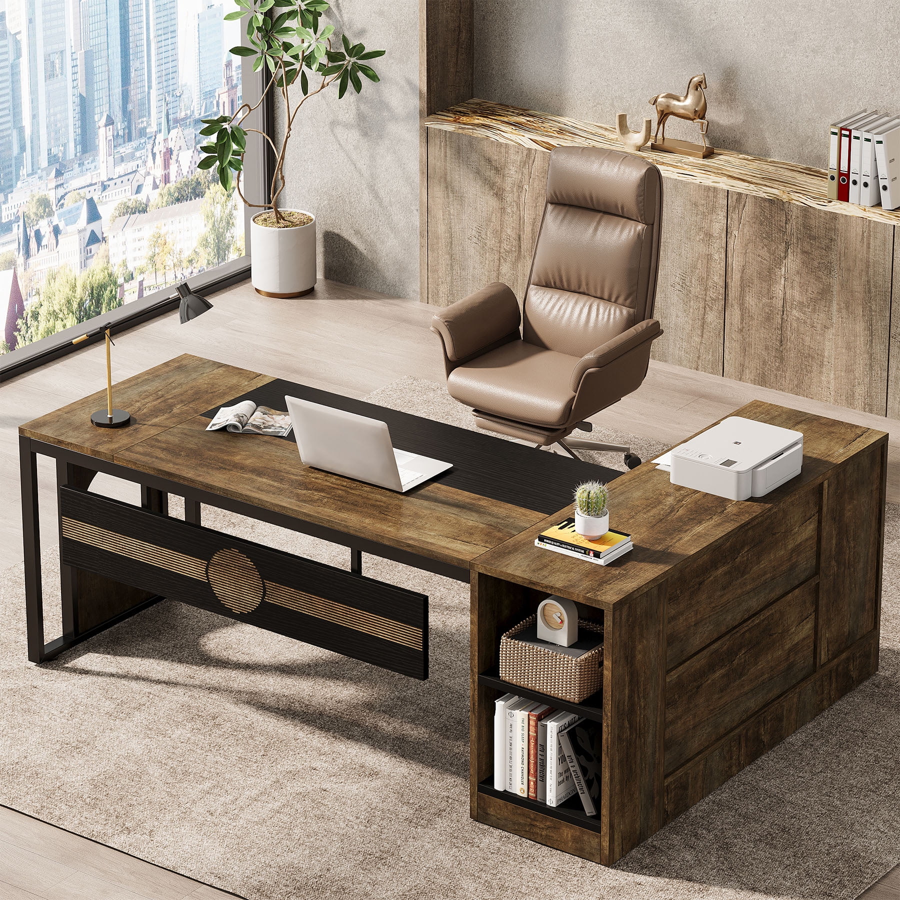 Tribesigns 78.74" Executive Desk, L-Shaped Office Desk with File ...