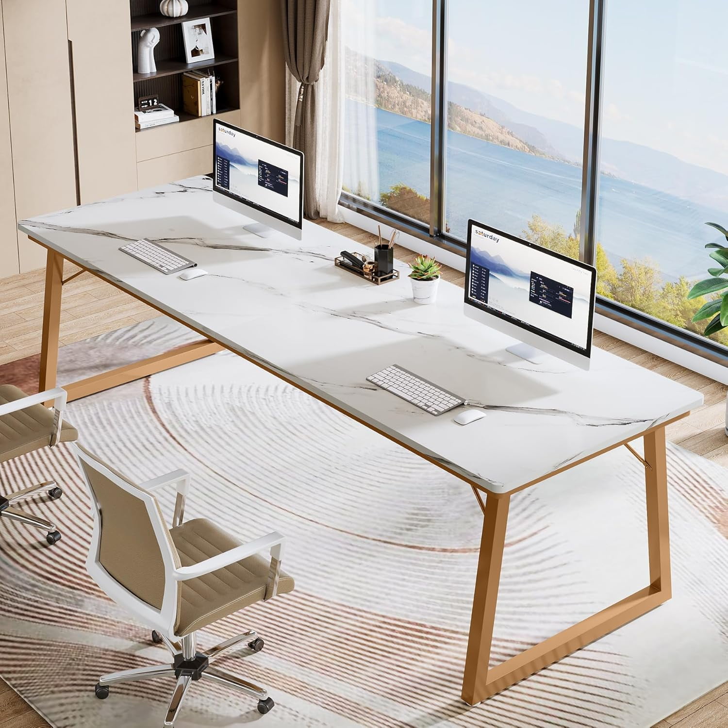 Tribesigns 78.74" Extra Long 2-Person Desk, Wooden Double Computer ...