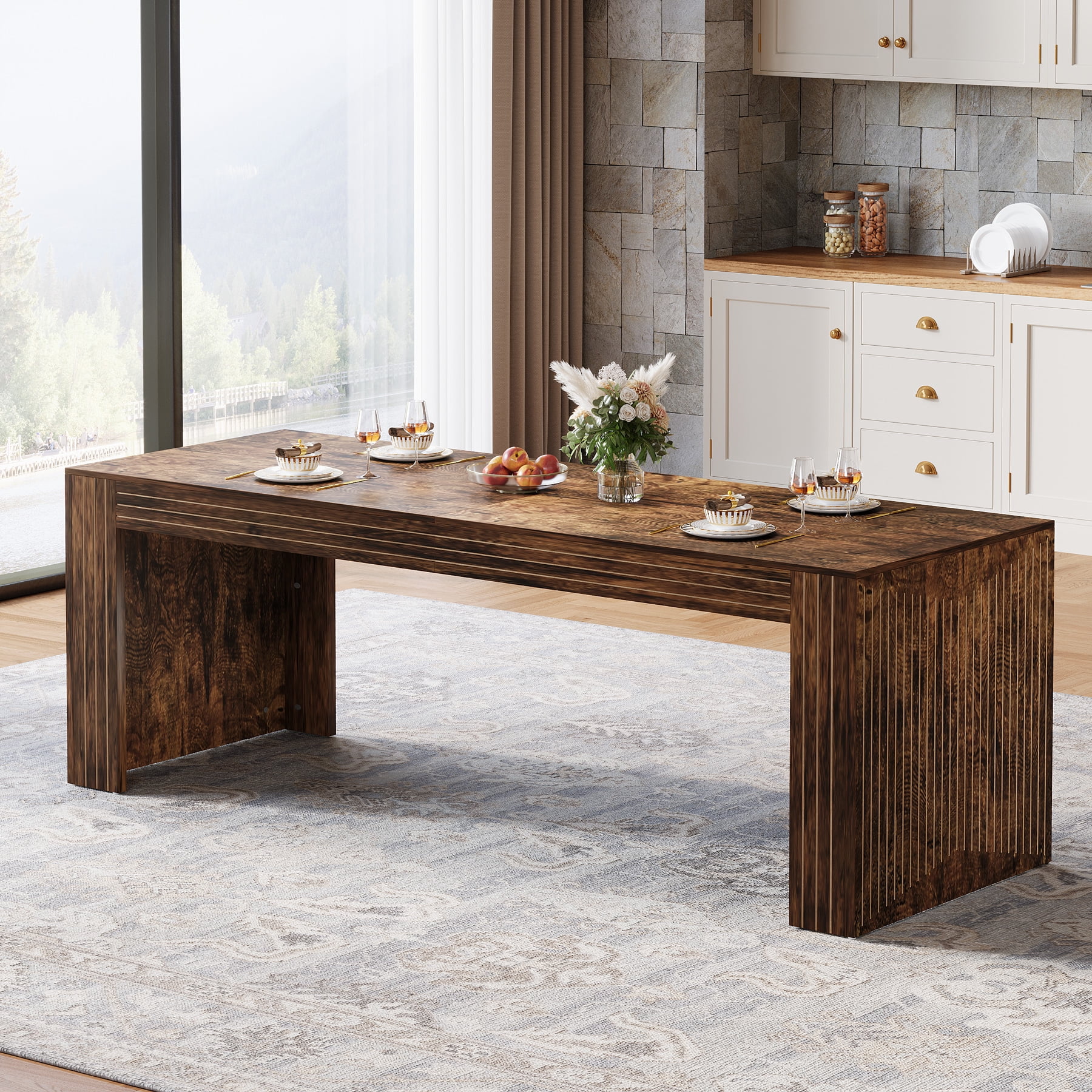 Tribesigns 78.74-Inch Extra Long Dining Table for 6-8,Farmhouse Kitchen Table with Large ...