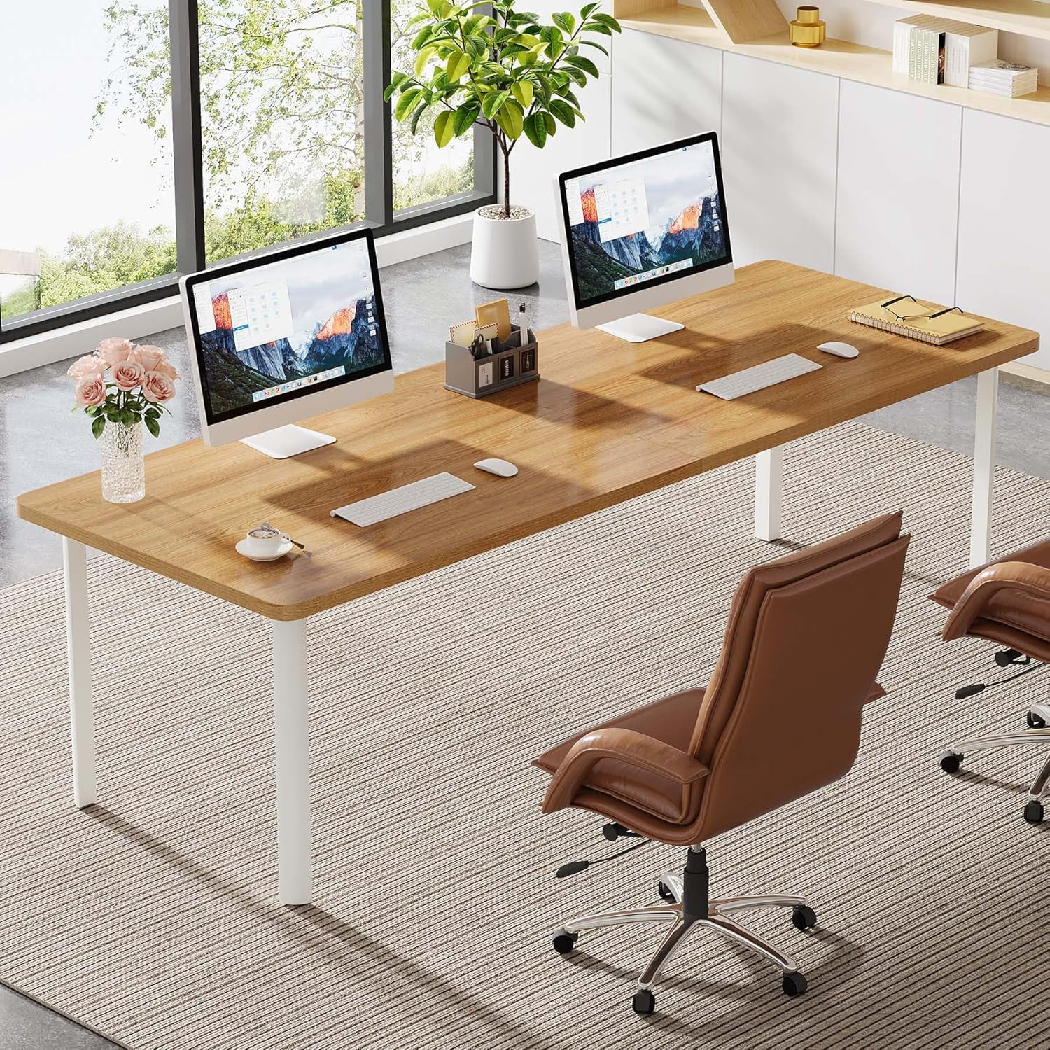 Tribesigns 78.74-Inch Long Computer Desk, 2 Person PC Desk, Writing ...