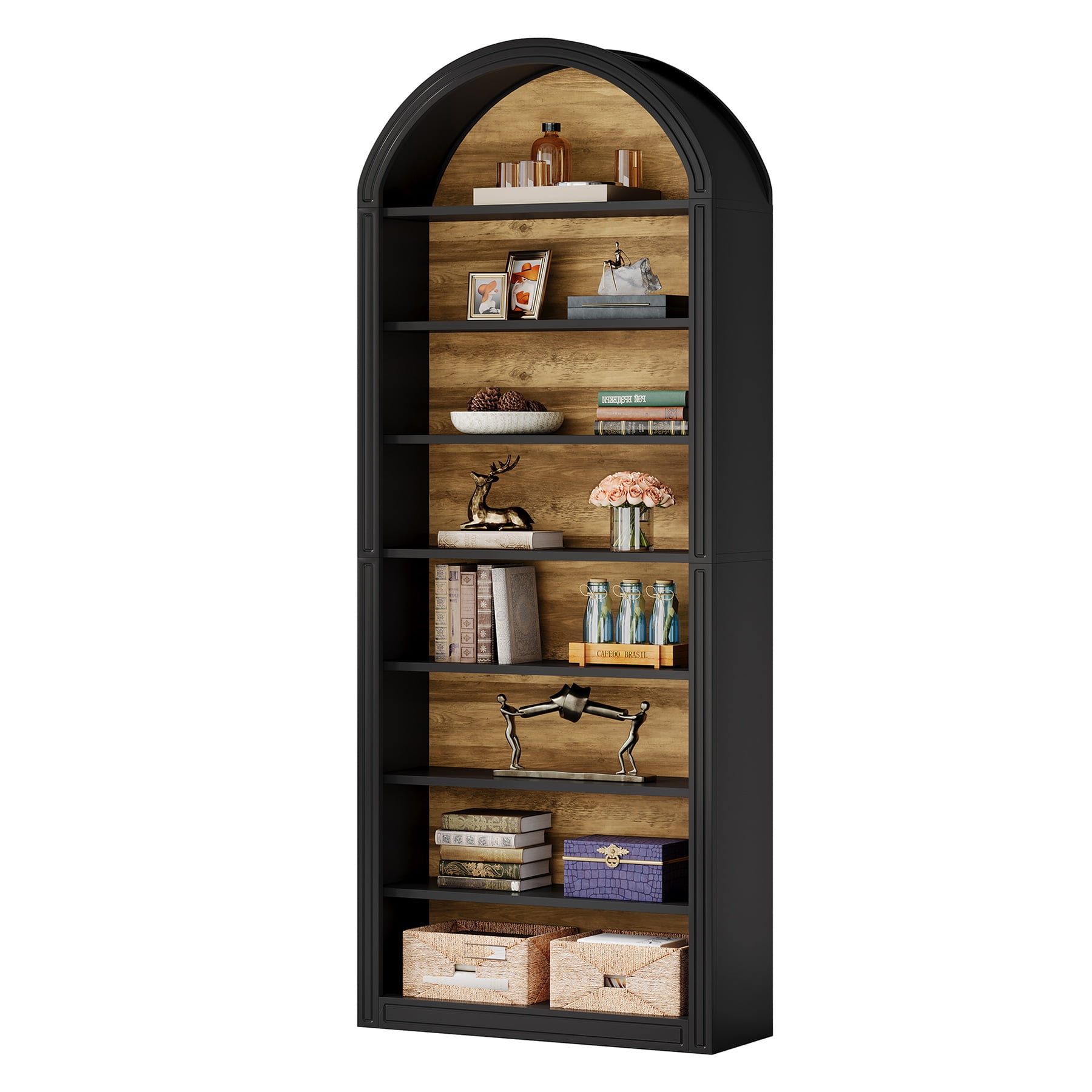 Tribesigns 79.5" Black Arched Bookshelf, Modern Tall Arched Bookcase ...