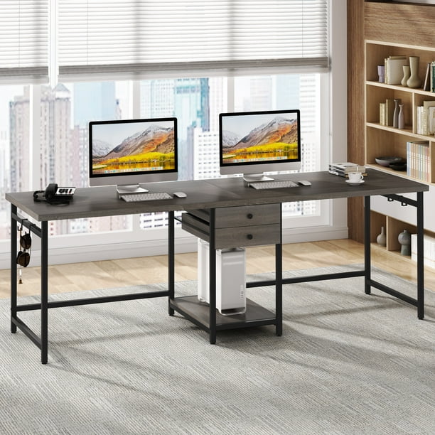 Tribesigns 79 Inch Extra Long Desk, Double Desk with 2 Drawers, Two ...