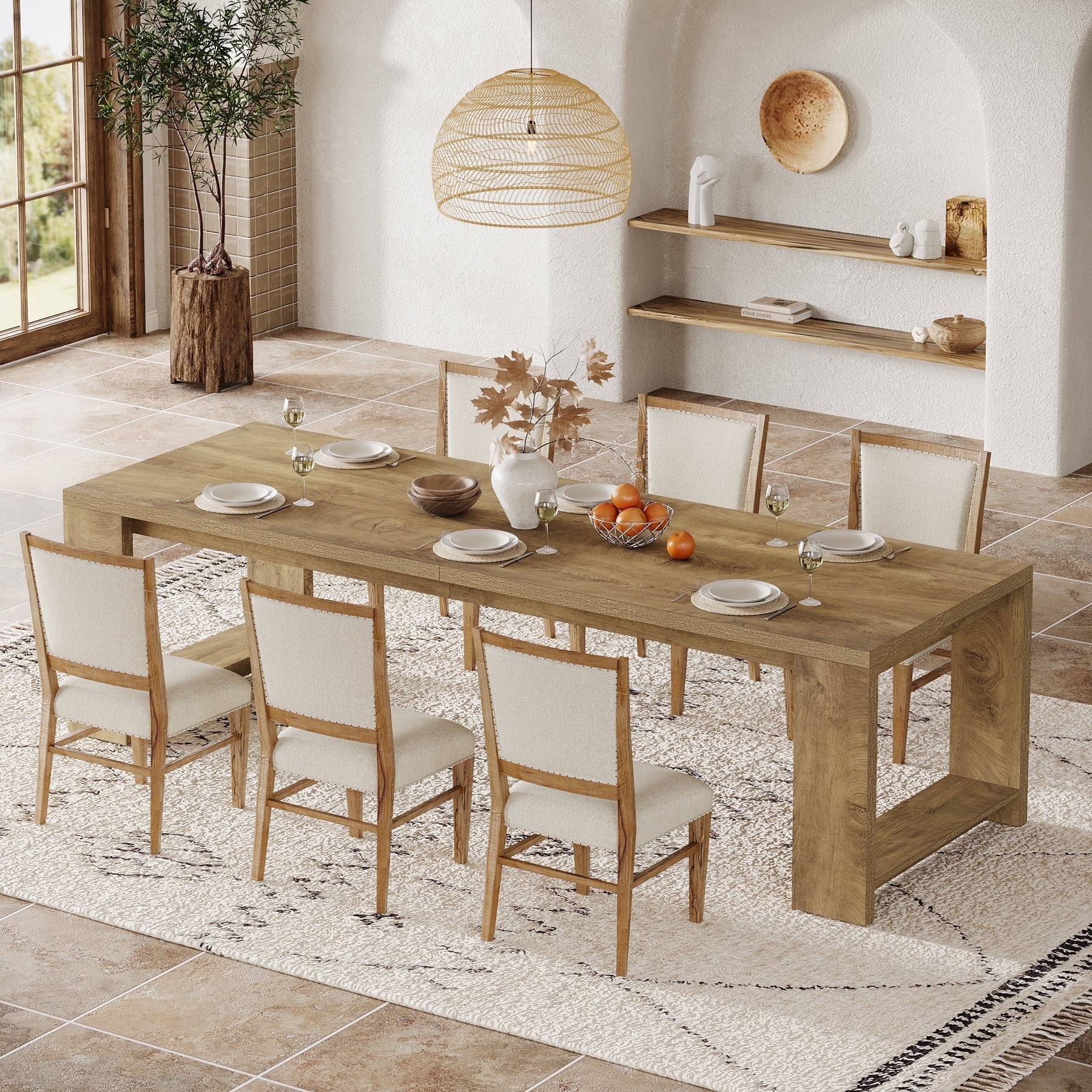 Tribesigns 86.61-Inch Dining Table for 6-8, Farmhouse Narrow Kitchen ...
