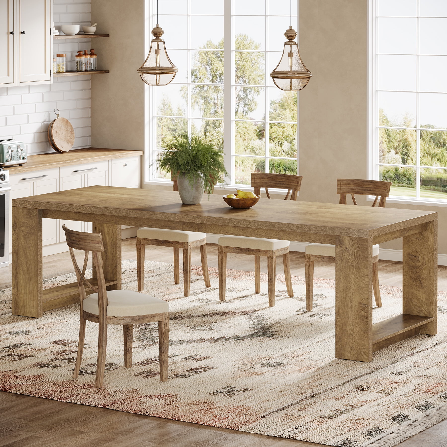 Tribesigns 86.61-Inch Dining Table for 6-8, Farmhouse Narrow Kitchen ...