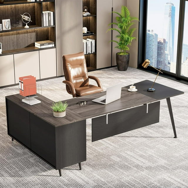 Tribesigns 87" Extra Large Executive Desk with 51” File Cabinet, L ...