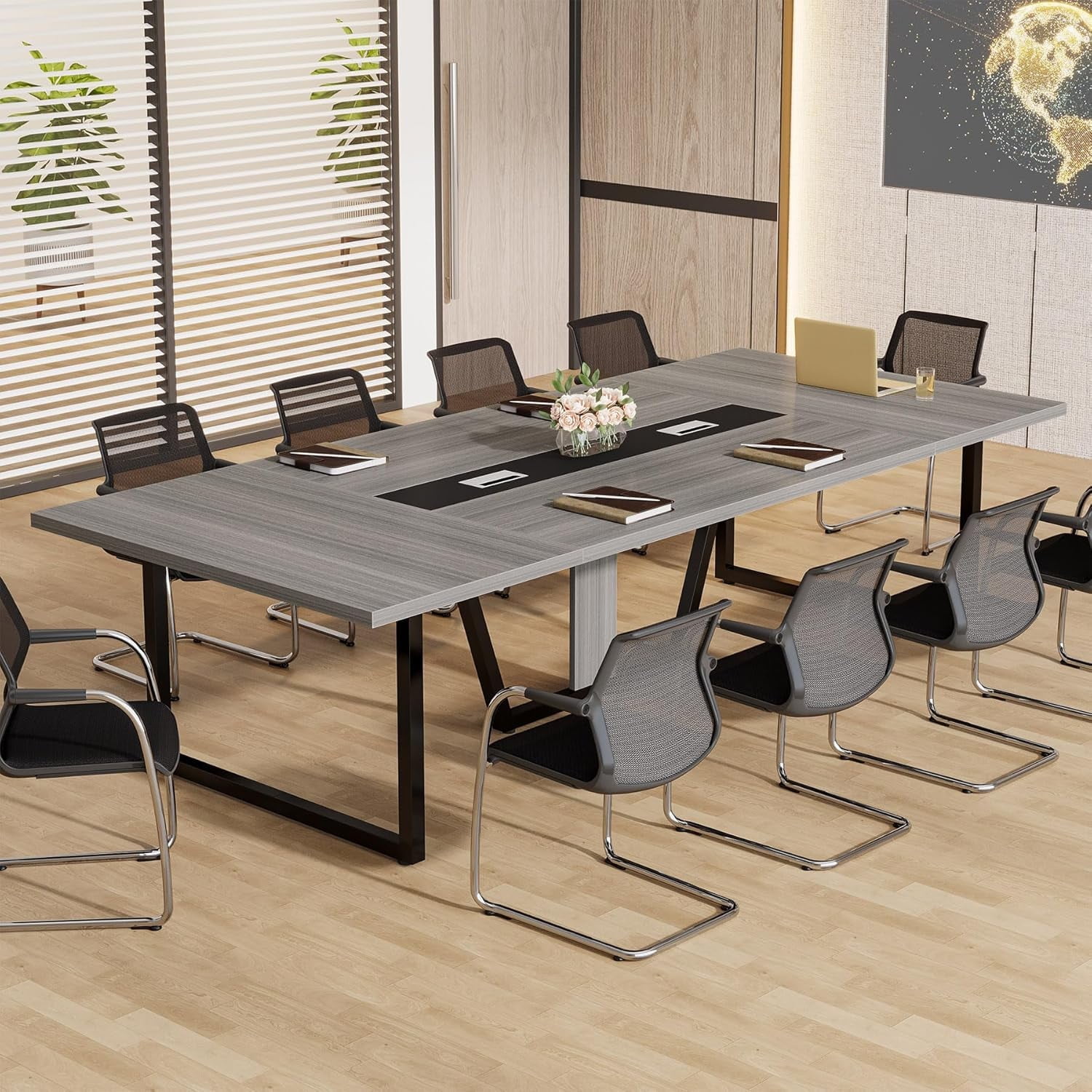 Finmind 8FT Large Conference Table, Wooden Business-Style Meeting Table ...