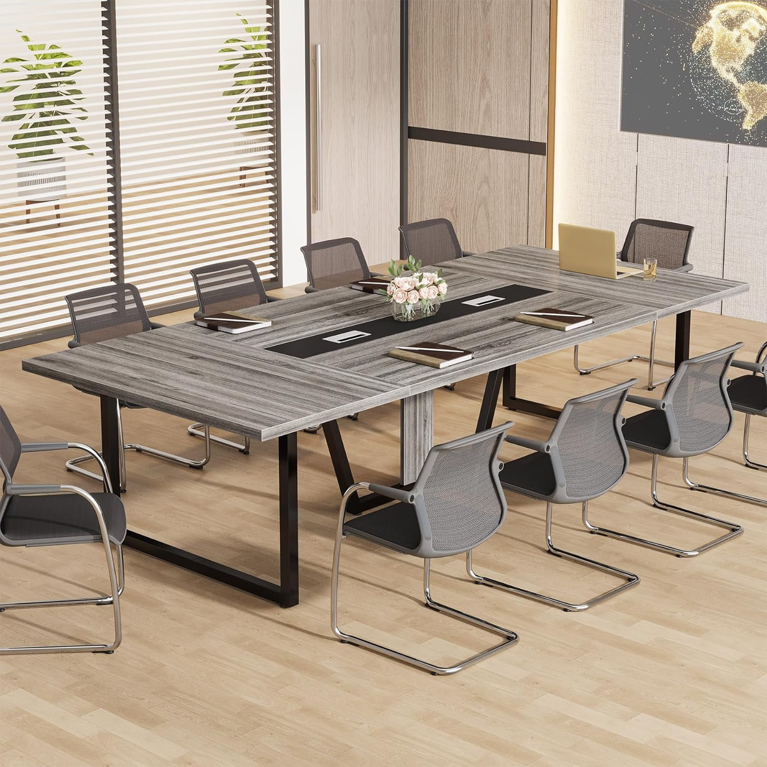 Tribesigns 8FT Large Meeting/Podcast Table, Wooden with Strong Metal ...