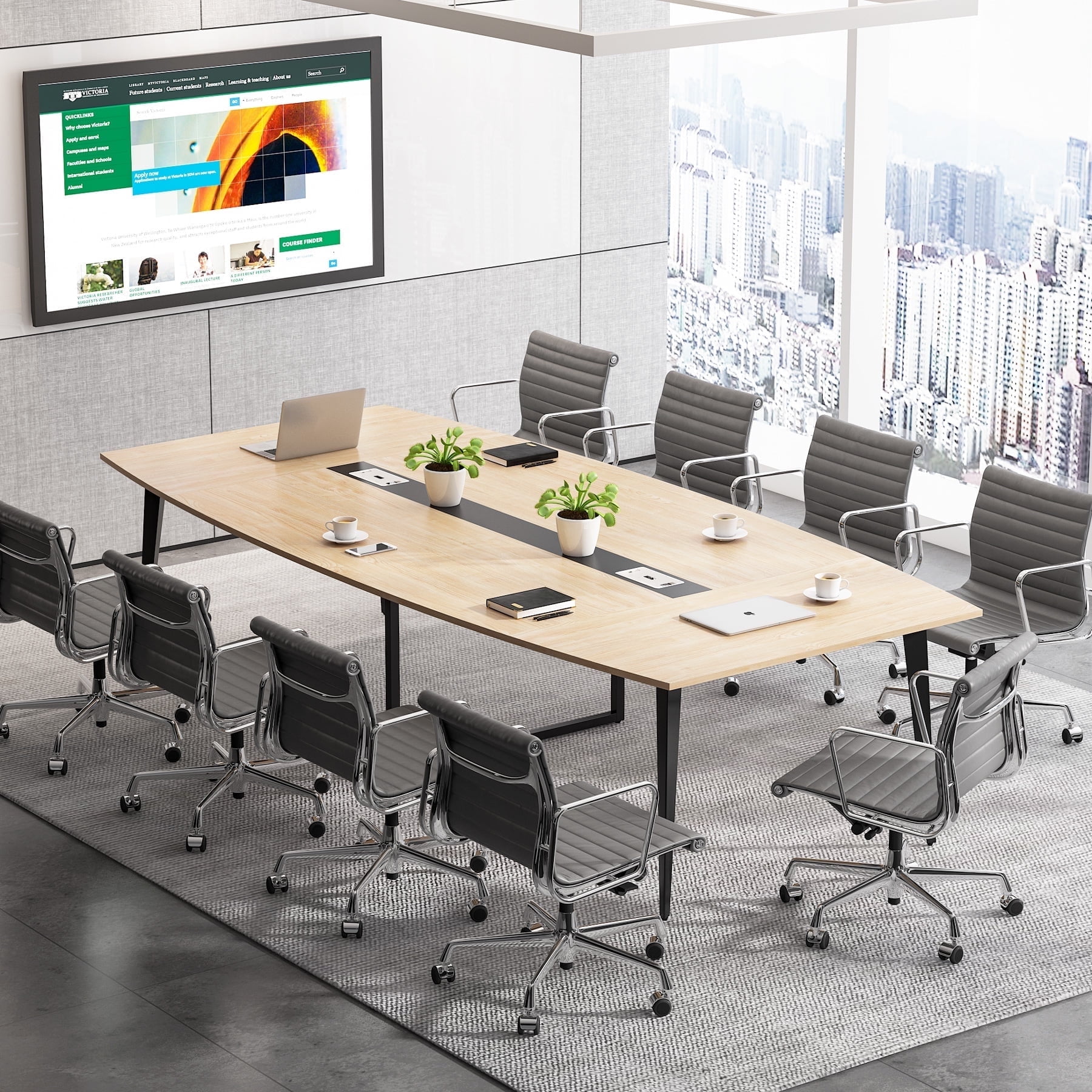 Tribesigns 8ft Boat-Shaped Conference Table - 94.48"L x 47.21"W Modern ...