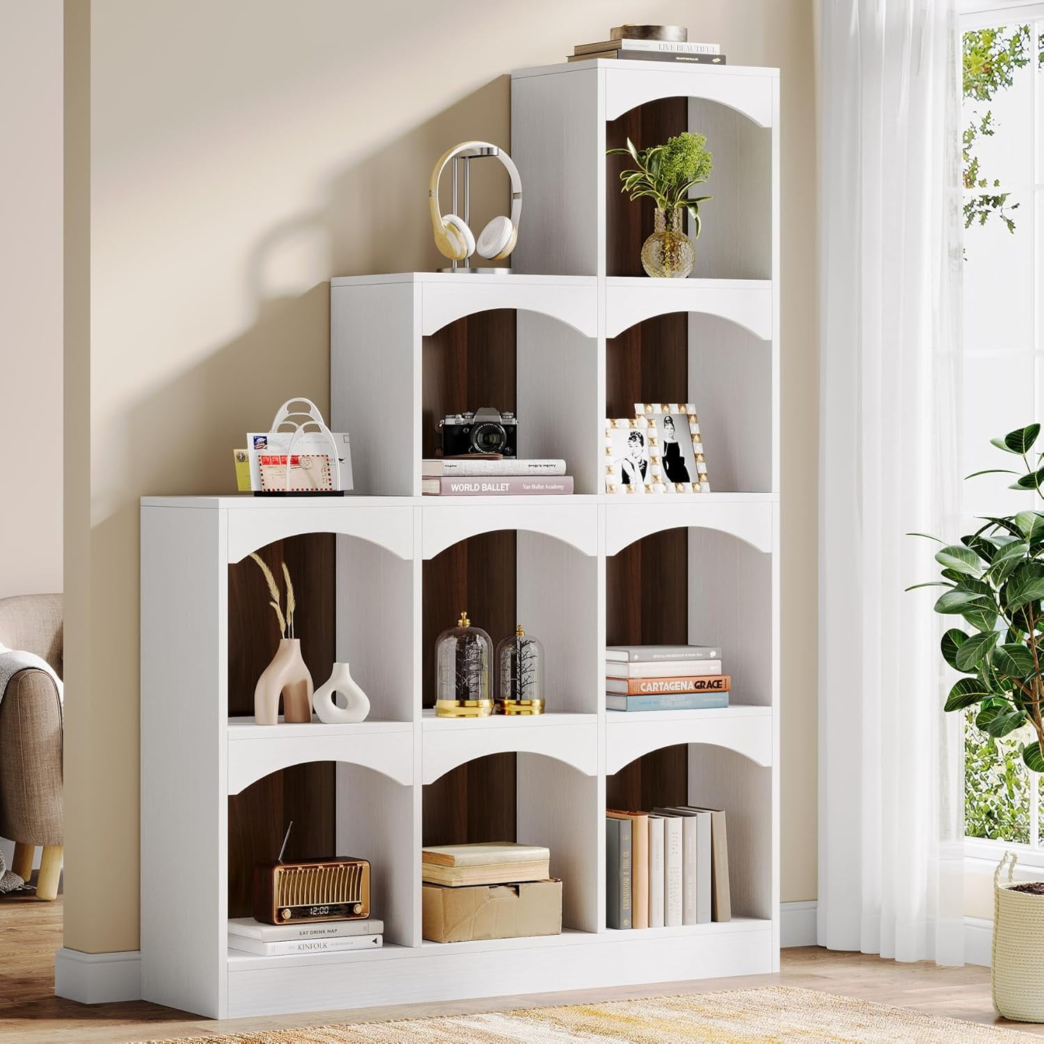Tribesigns 9 Cubes Bookshelf, Modern 9-Cube Stepped Etagere Bookcase, L ...