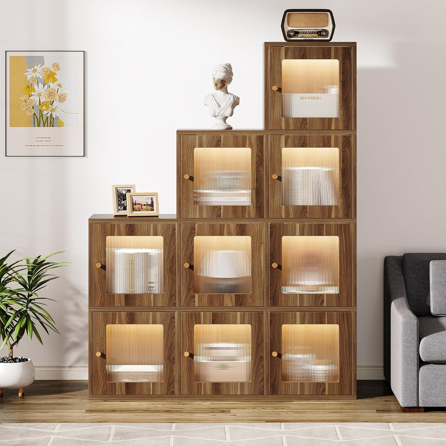 Tribesigns 9 Cubes Ladder Bookcase Storage Organizer with Adjustable ...