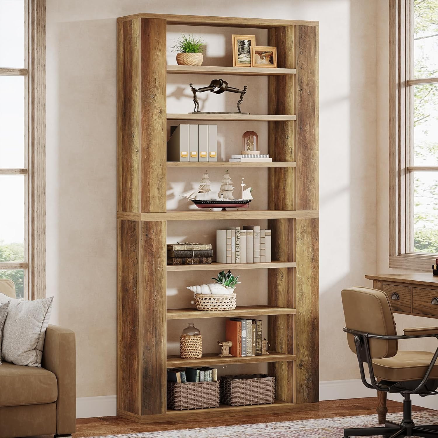 Tribesigns 9-Tier Farmhouse Bookcase, 80" Tall Bookshelf with Open ...